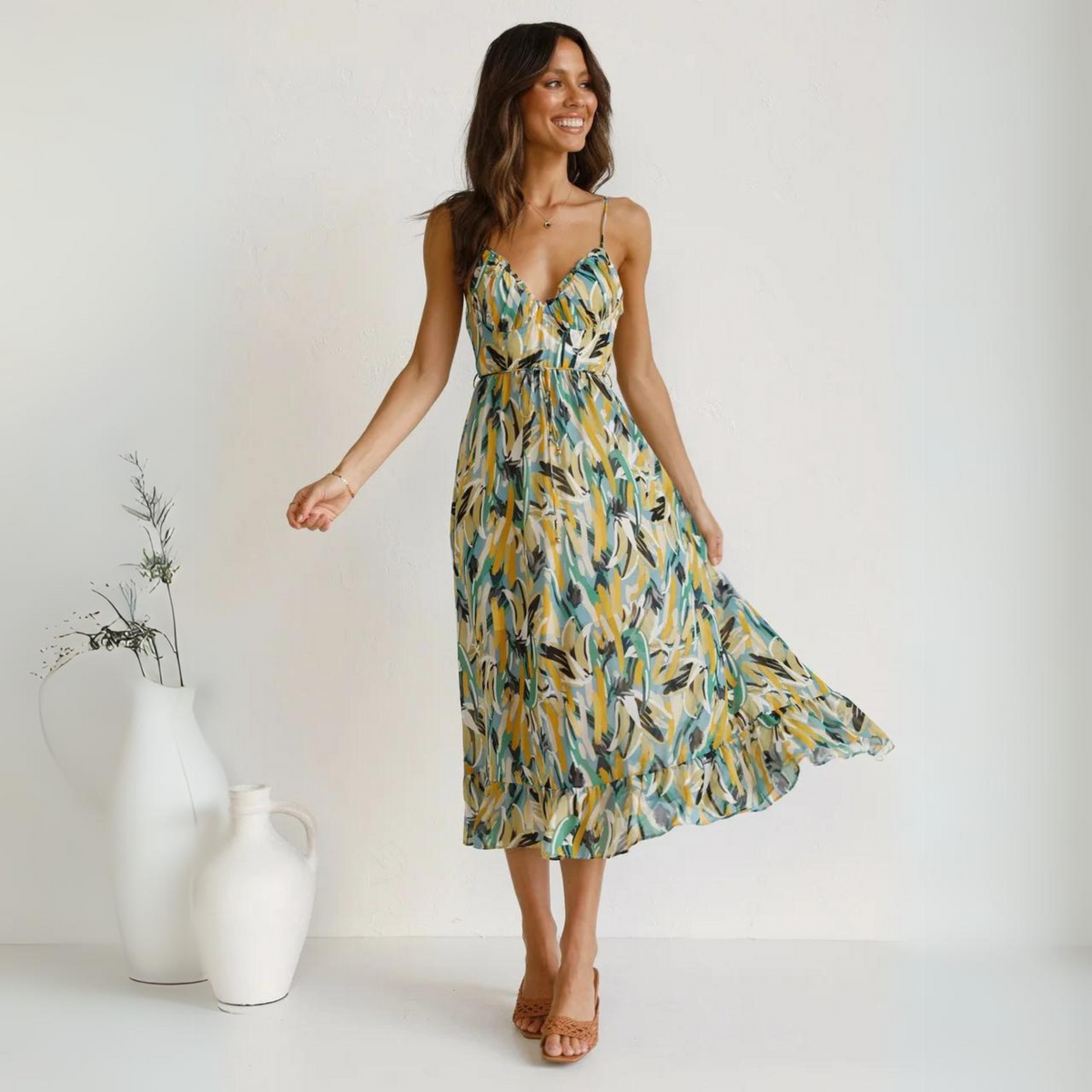 Zomerjurk met patroon en open rug-ontwerp – Elora – Fashablo Mode